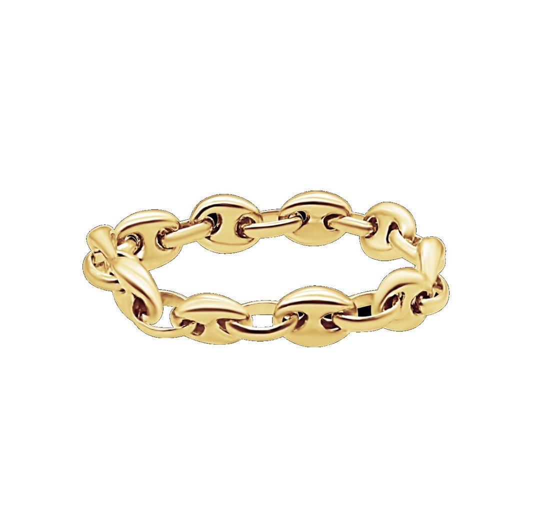 14kt Gold Mariner Link Chain Ring - Sleek Stacking Ring - Etsy