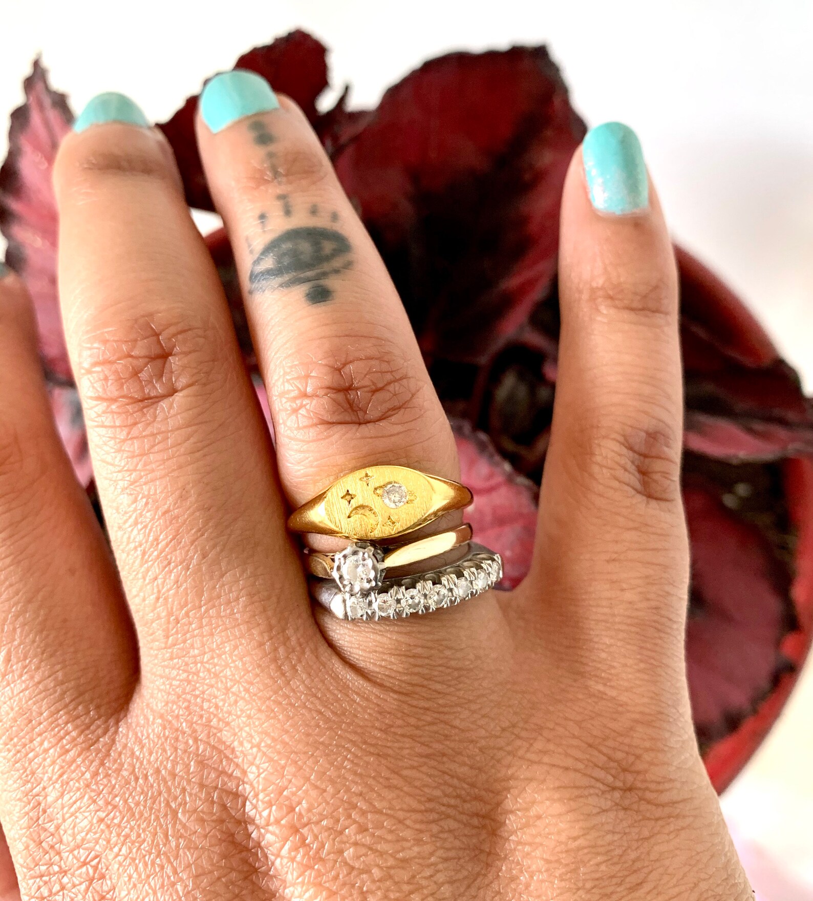 Saturn Stars Mini Signet Ring. Solar System Ring . Stars and - Etsy