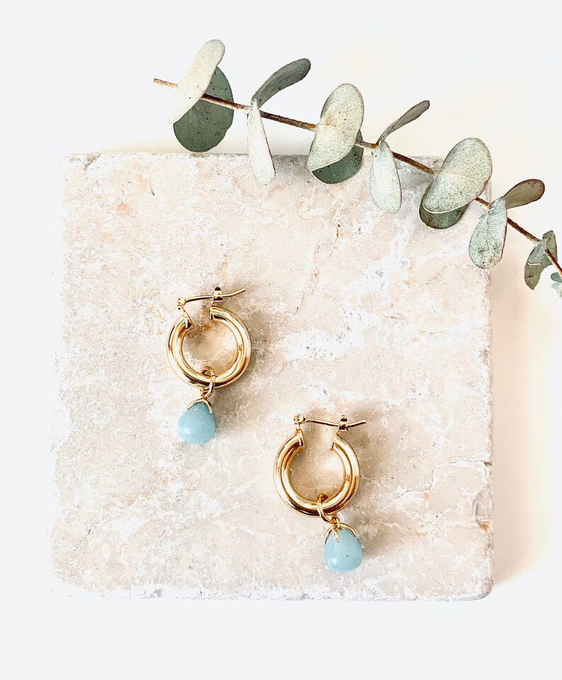 Semi Precious Stone Hoop Earrings: Aventurine, Quartz - Etsy