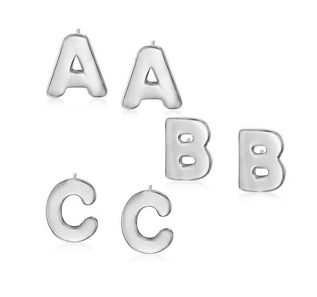 Silver Initial Stud Earrings, Alphabet Earring Post, Silver Plated ...