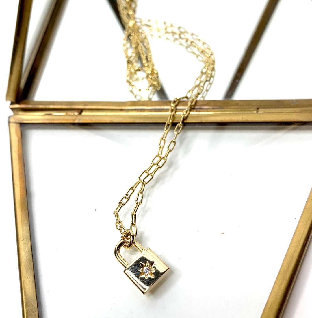 Crystal Lock Charm Necklace. Delicate Necklace. Stacking. Layering ...