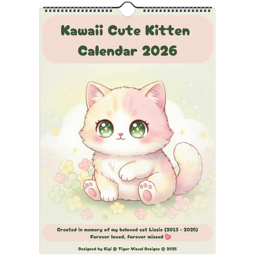 Kawaii Cute Kitten 2026 Wall Calendar • A4 Printed Calendar • Pastel ...