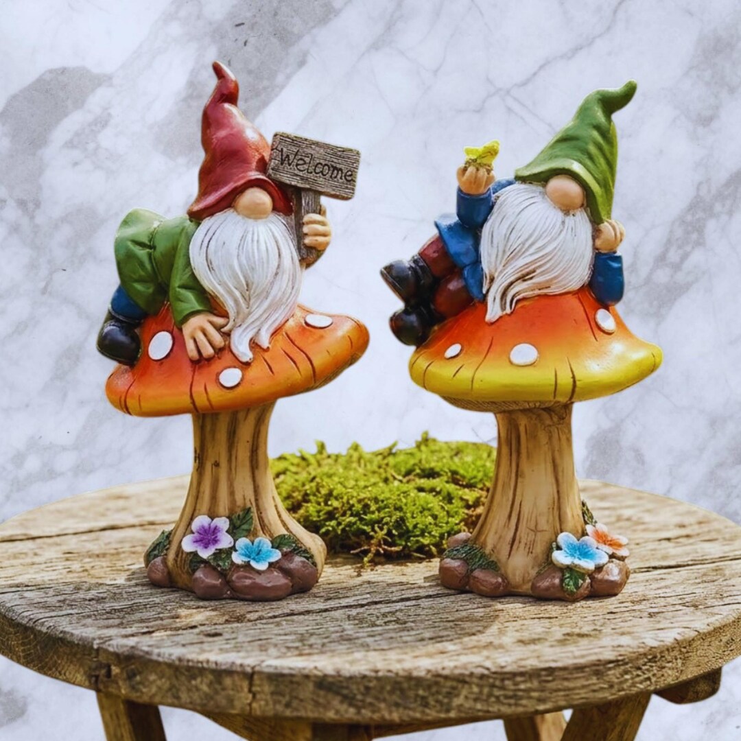 Garden Gnome Welcome Sign - Hand-painted Whimsical Resin Elf Dwarf ...