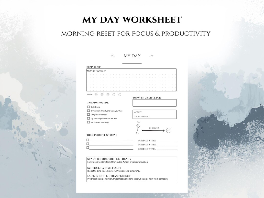 Morning Routine Worksheet, Start Your Day Planner, Daily Reset ...