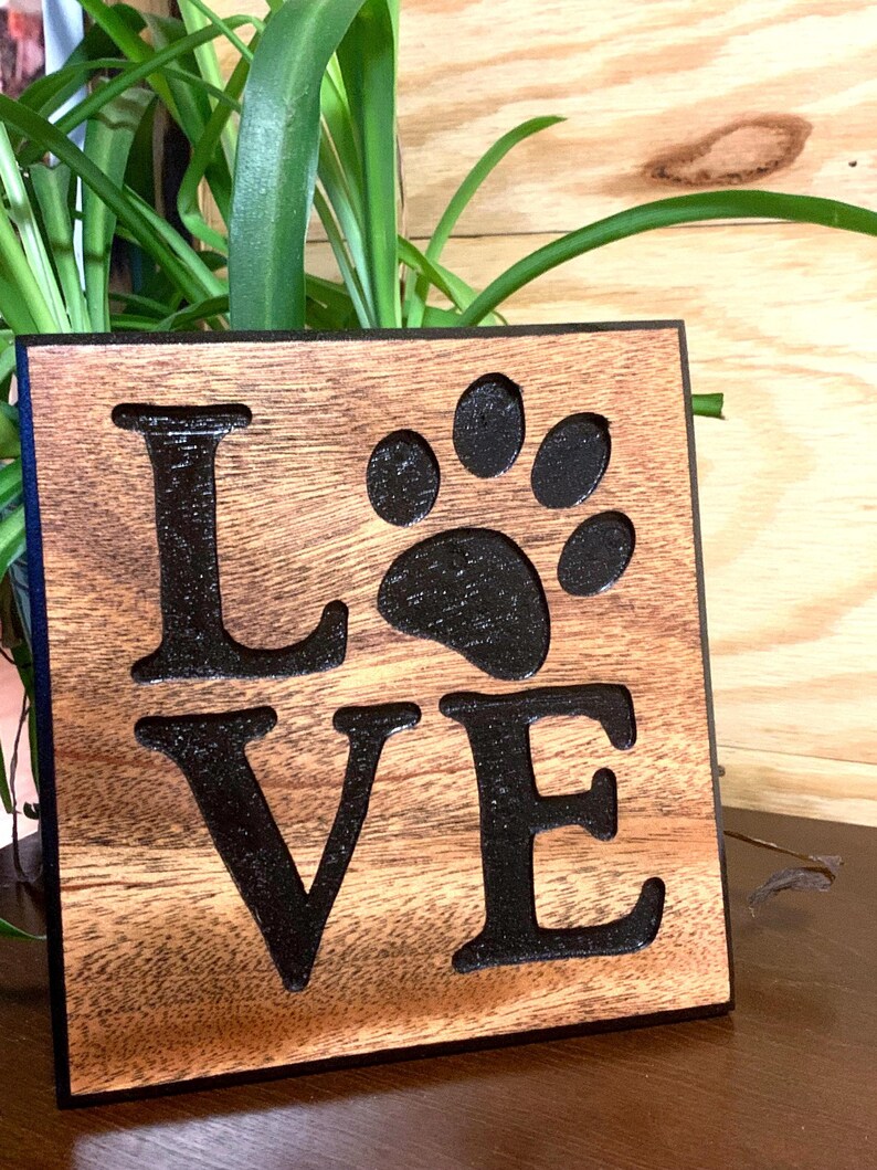 Personalized Wooden Dog Paw Love Sign, Exotic Mahogany Pet Decor - Etsy
