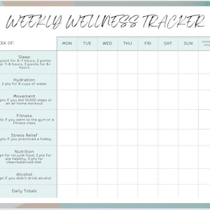 Weekly Wellness Tracker - Printable PDF - Digital Download - Etsy