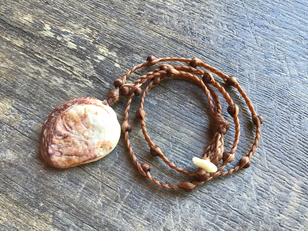 UNISEX-Pink Hawaiian Shell, Wooden Bead, Hawaiian Puka Shell, Brown ...