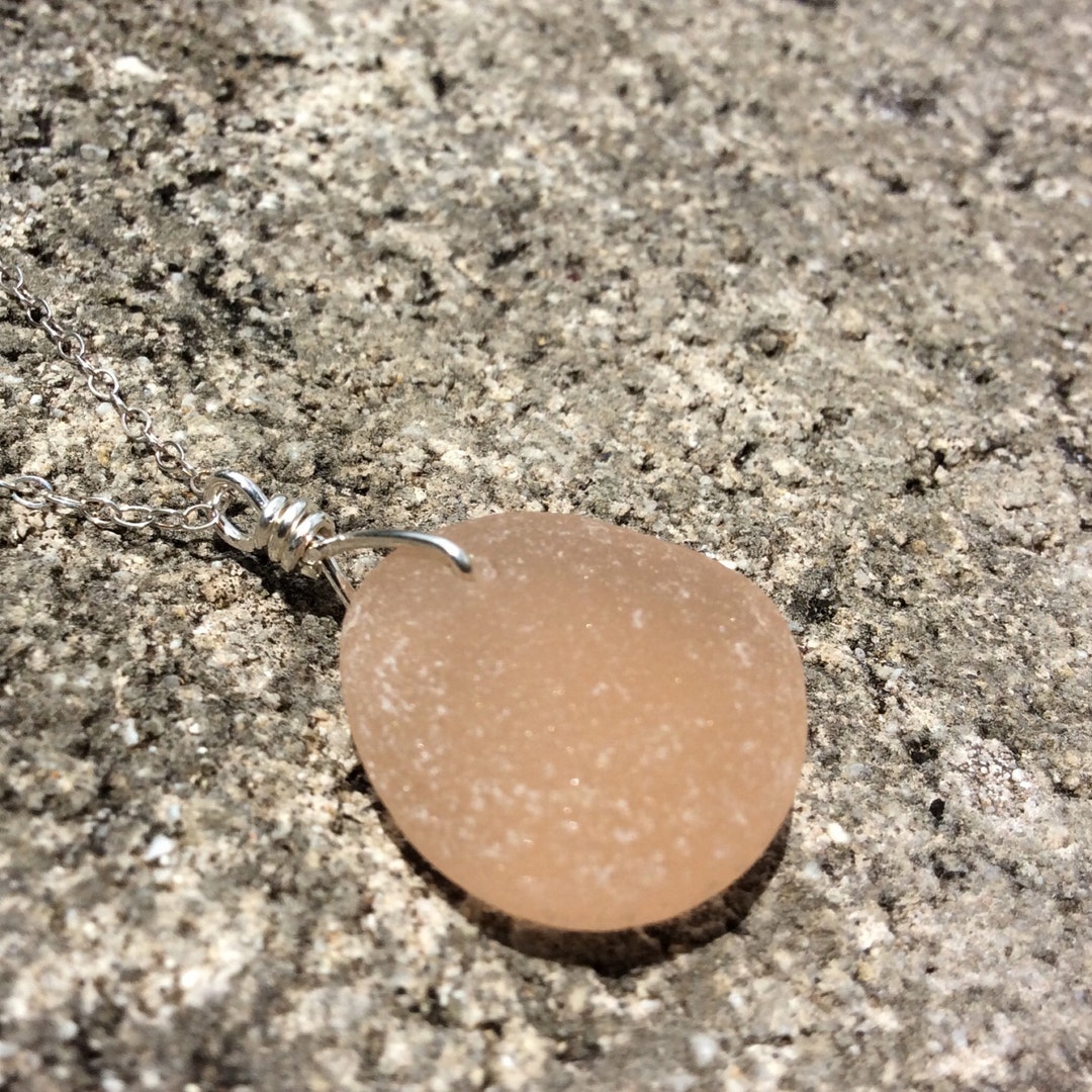 RARE Surf Tumbled Pinkish Peach Sea Glass, Beach Glass, Sterling Silver ...