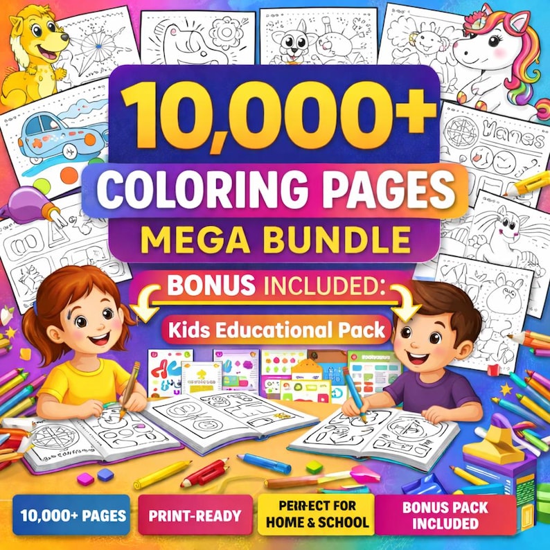 10,000+ Coloring Pages Mega Bundle PLR | Kids & Adults | Printable PDF ...