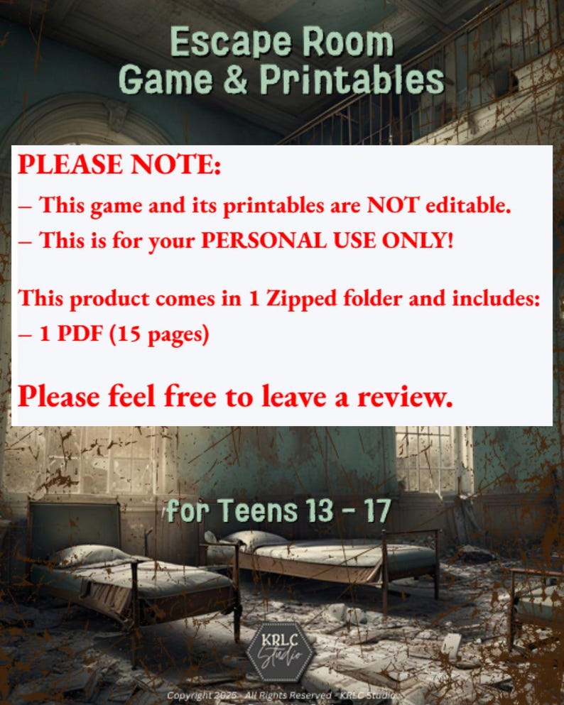 Ravenshade Asylum Escape Room | Teen Mystery Puzzle (PDF Download) - Etsy