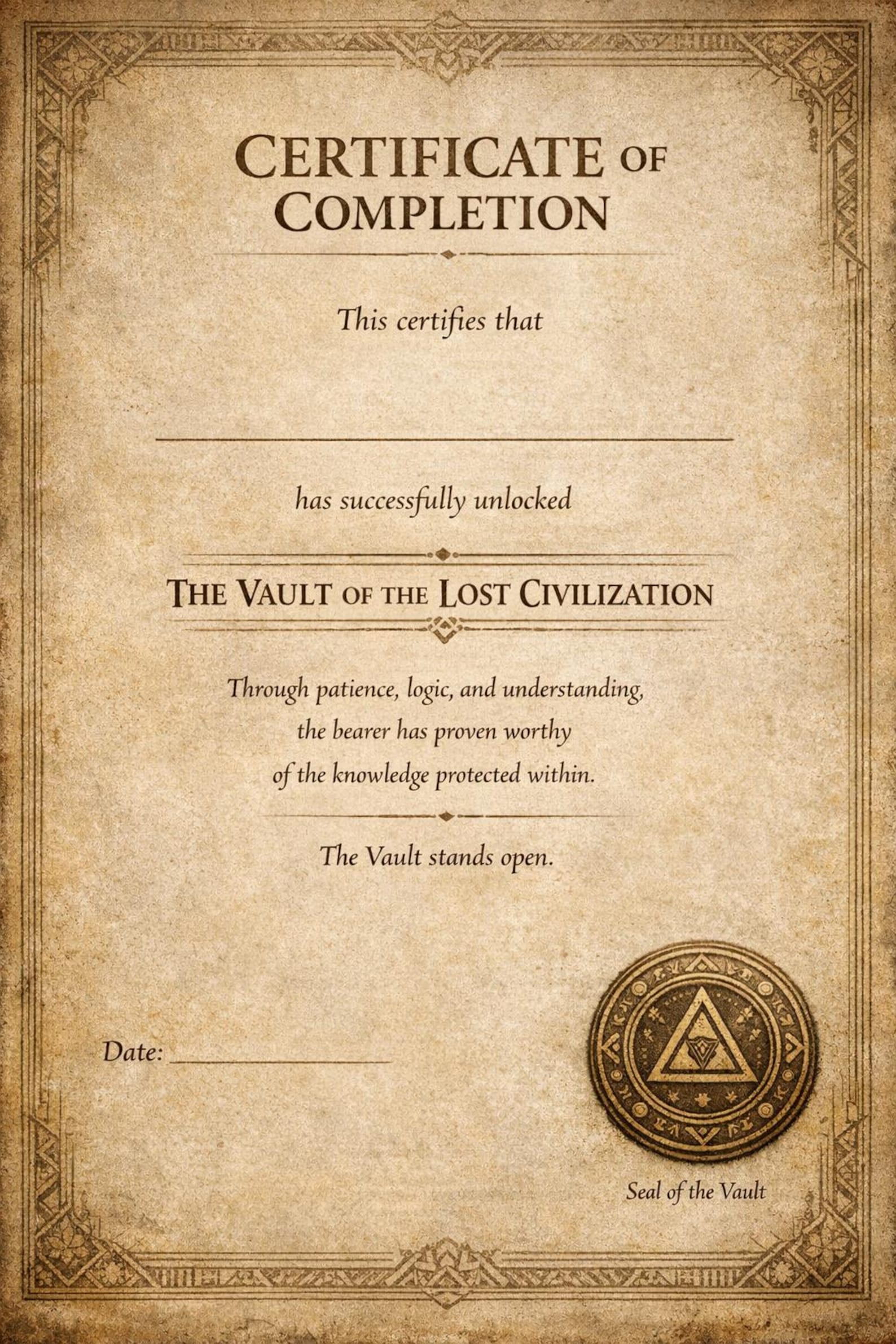 The Vault of the Lost Civilization | Escape Room Printable Game | 5 ...