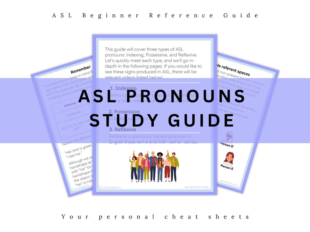 ASL Study Guide | PRONOUNS | Printable Cheat Sheet for American Sign ...