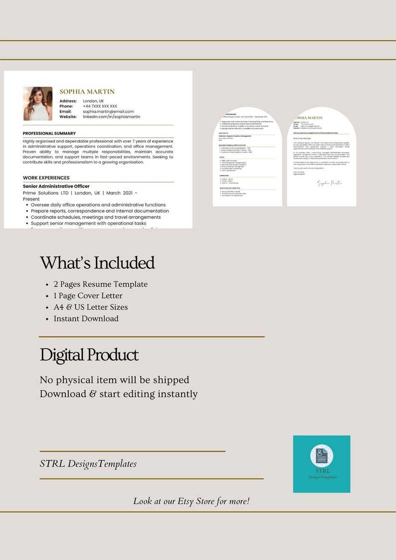 Simple White Resume Template | 2 Pages CV + Cover Letter | Professional ...