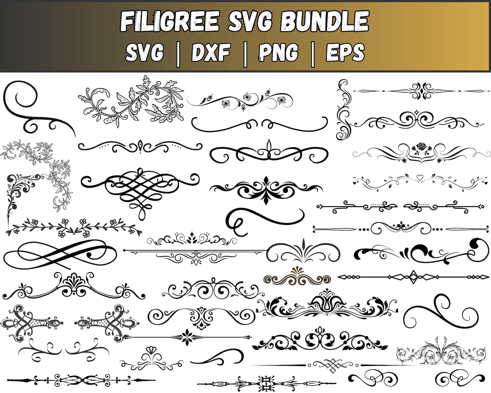Filigree SVG Bundle - Ornamental Scroll Art Images - With Free ...