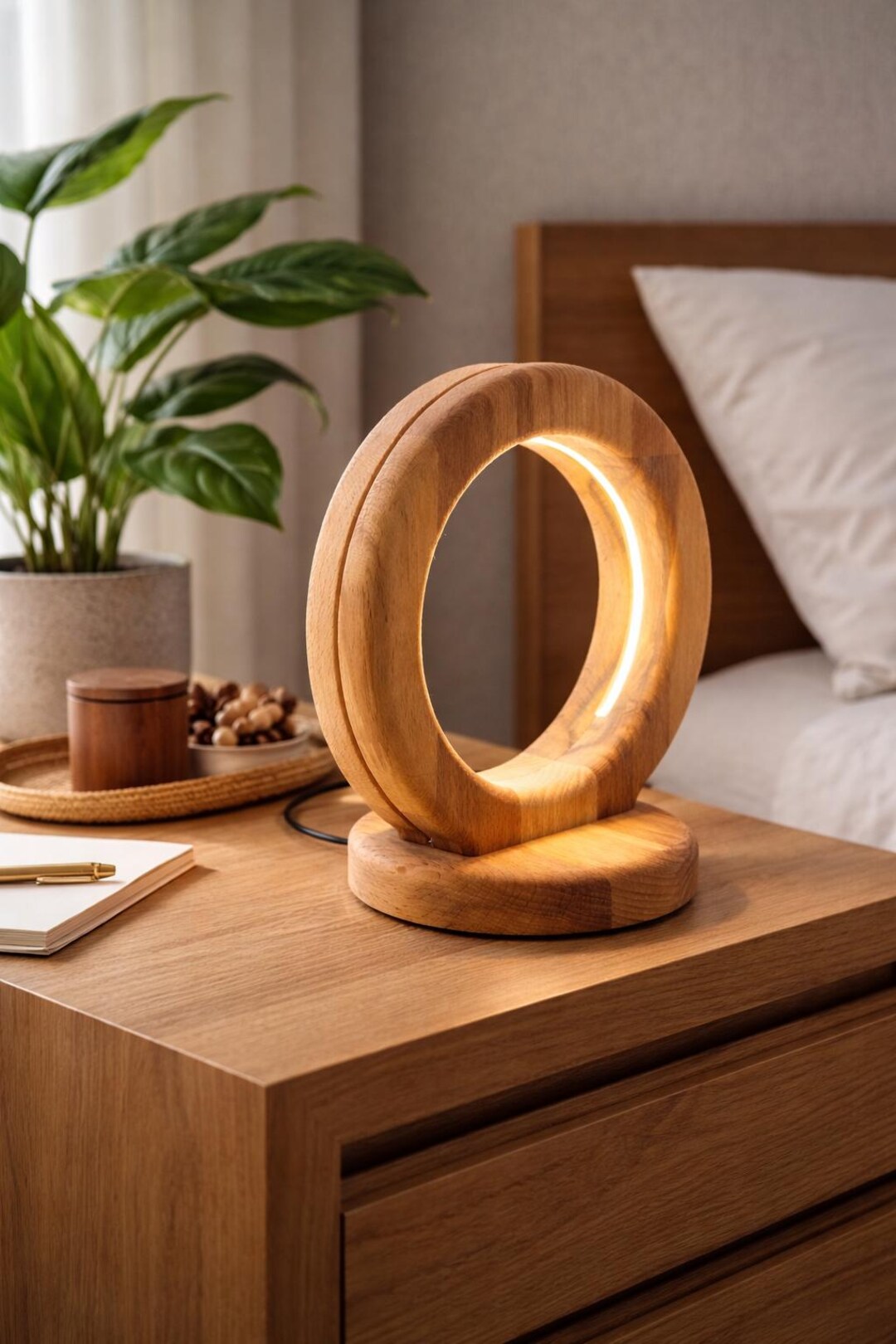 Designer LED Table Lamp Made of Solid Beech Wood - Touch Control ...