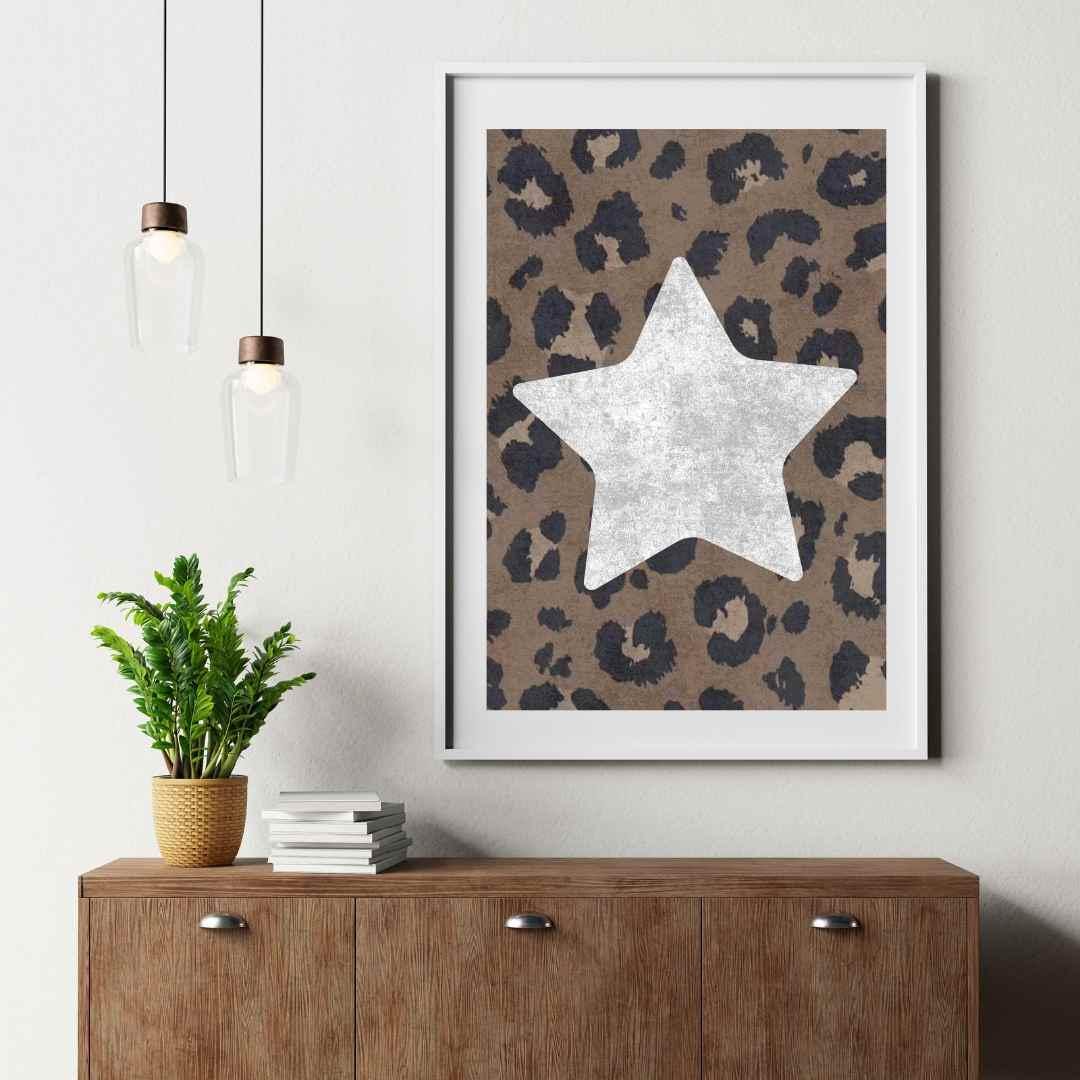 Leopard Print Star Wall Art, Retro Animal Print Poster, Trendy ...