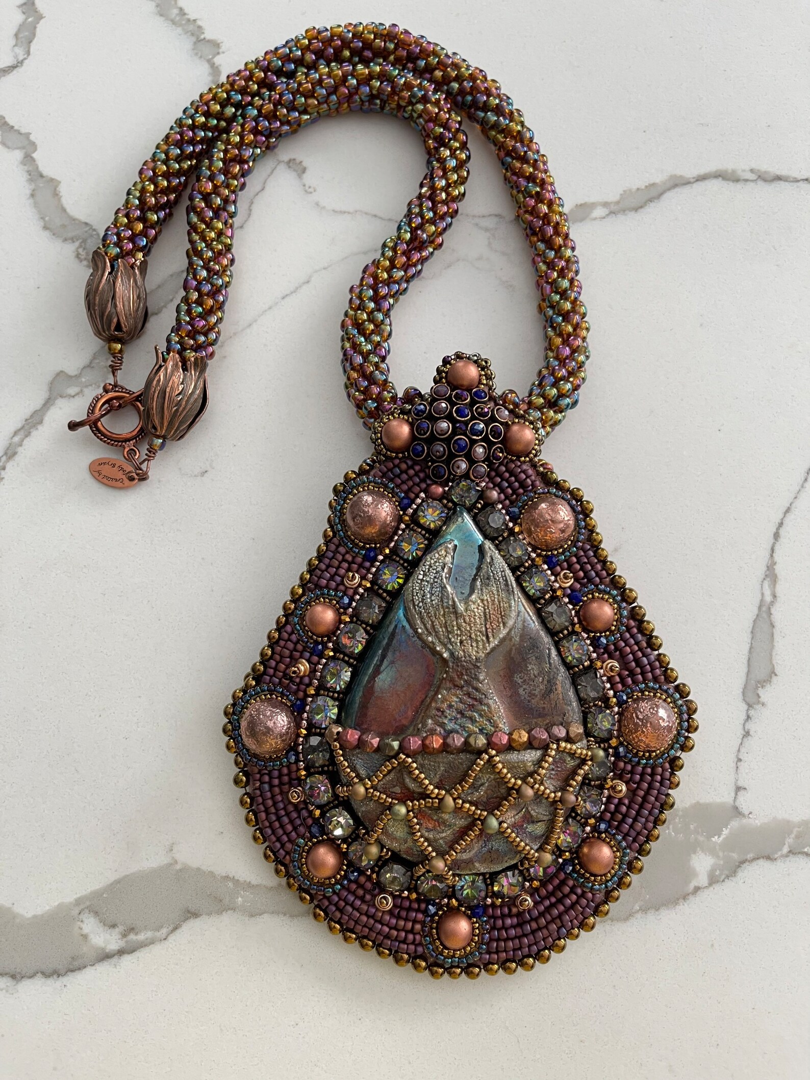 Raku Mermaids Tail Bead Embroidery Necklace OOAK Bead Crochet SRAJD - Etsy