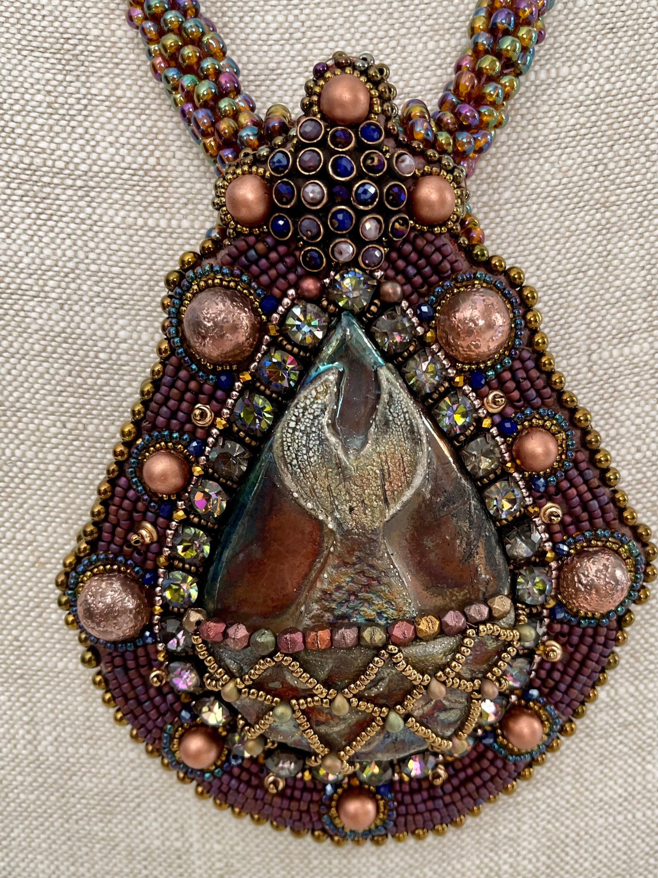 Raku Mermaids Tail Bead Embroidery Necklace OOAK Bead Crochet SRAJD - Etsy