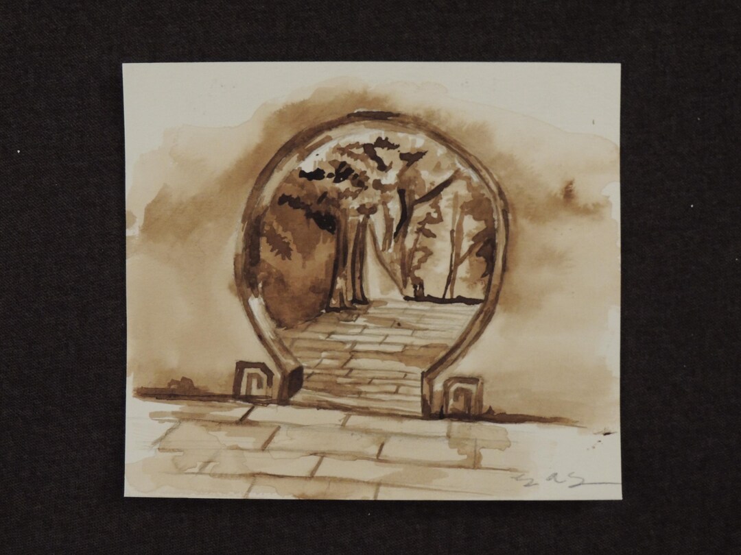 Walnut Ink Drawing of Archway at the Leshan Giant Buddha Monastery - Etsy
