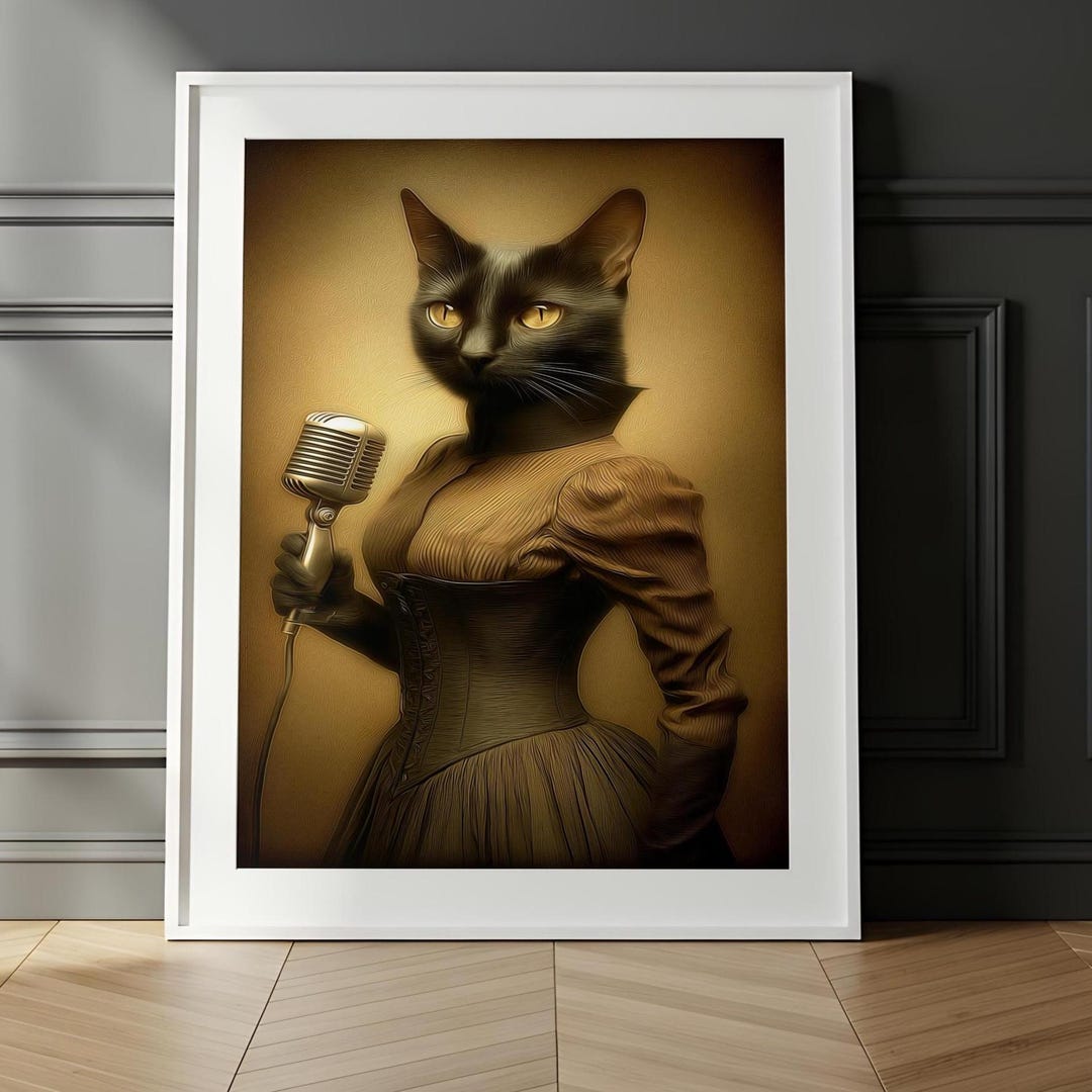 Vintage Jazz Cat Art Print, Anthropomorphic Animal Portrait - Etsy