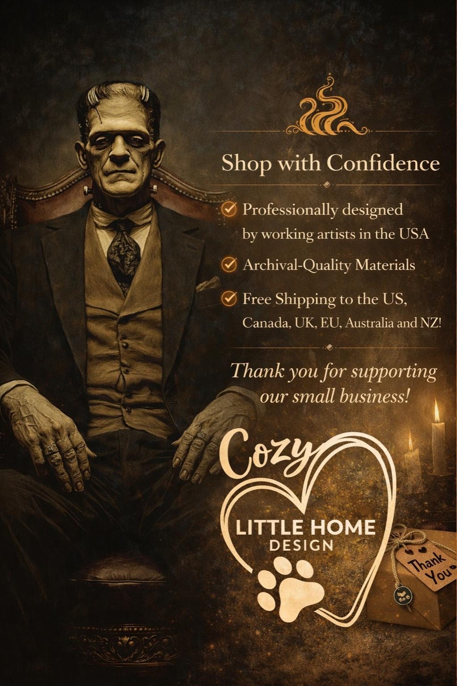 Gothic Frankenstein Gentleman Art Print – Dark Academia Victorian ...