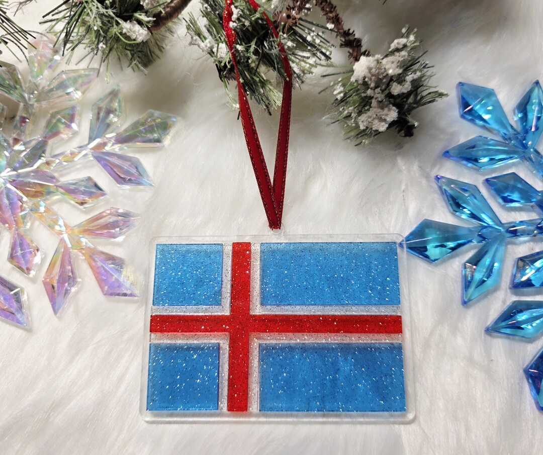 Iceland Flag Ornament, Glitter Acrylic Iceland Christmas Decor, Iceland ...