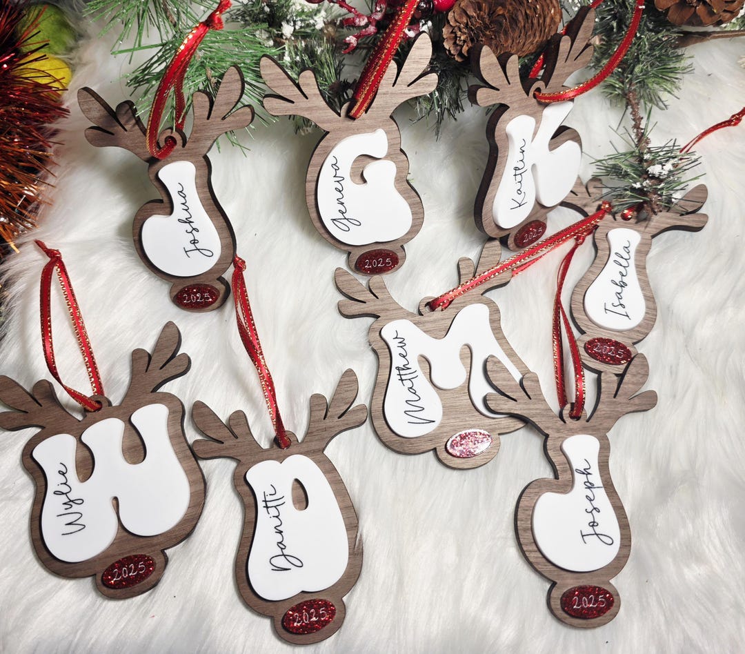 Personalized Reindeer Christmas Letter Ornament, Stocking Tags ...