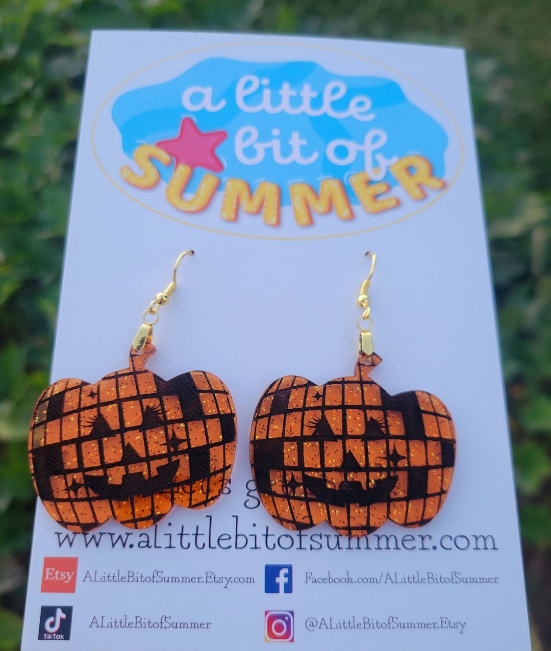 Orange Glitter Disco Ball Jack O Lantern Pumpkin Earrings, Holographic ...