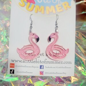 Glitter Pink Flamingo Pool Float Earrings - Etsy