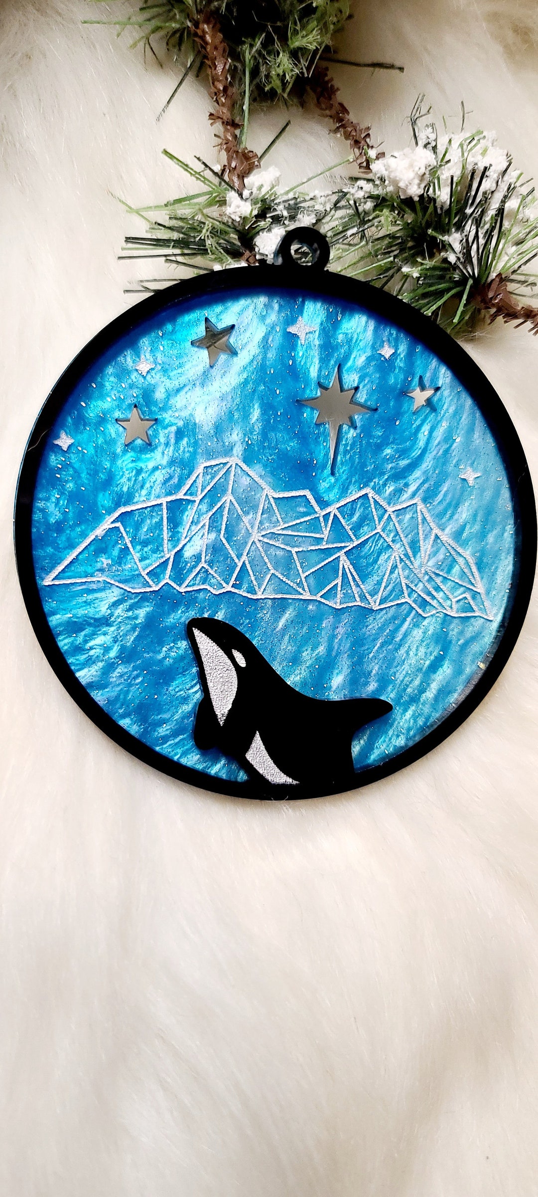 Hand-painted Orca Northern Lights Ornament With Glacier and Starry ...
