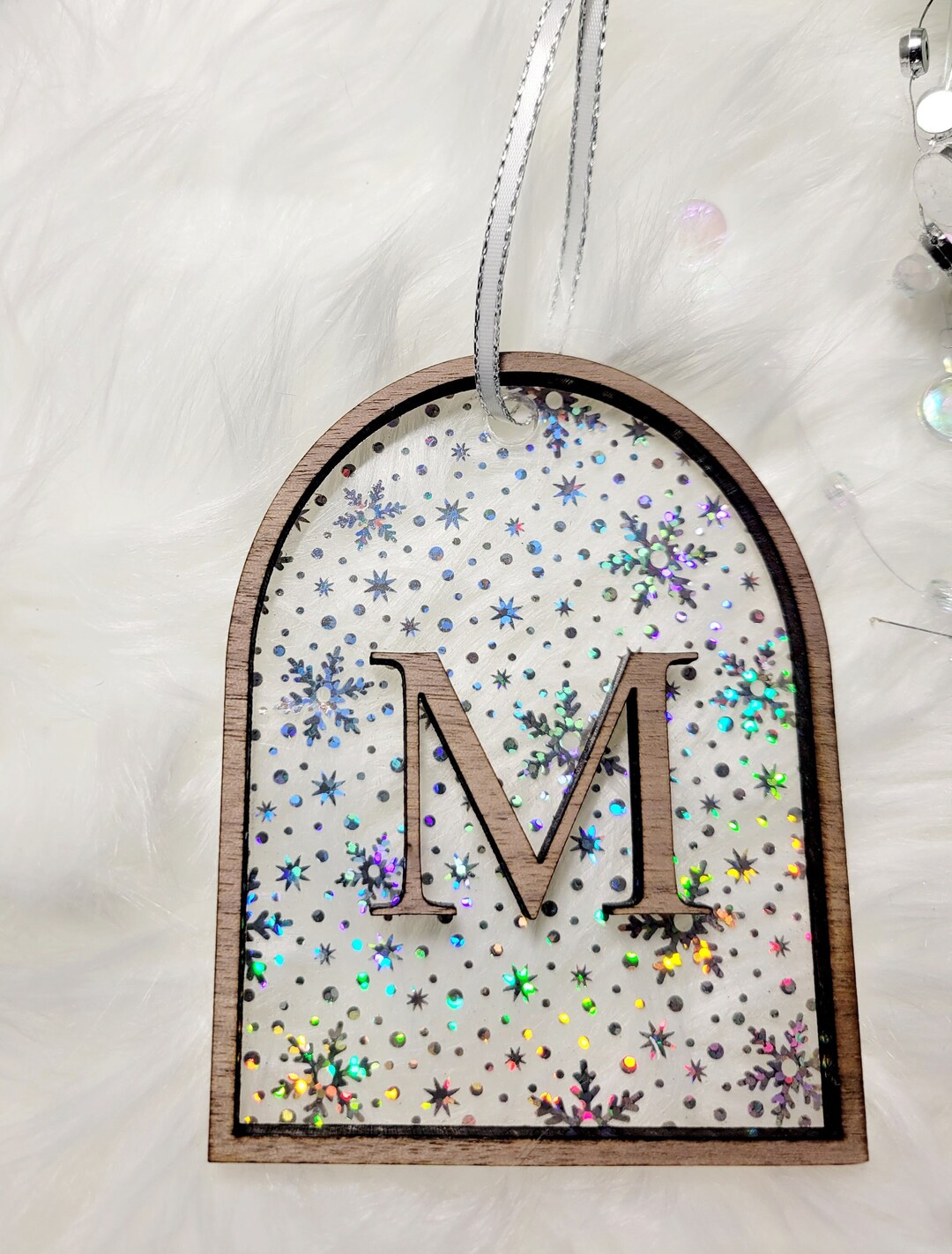 Iridescent Holographic Snowflake Arch Personalized Christmas Ornament ...