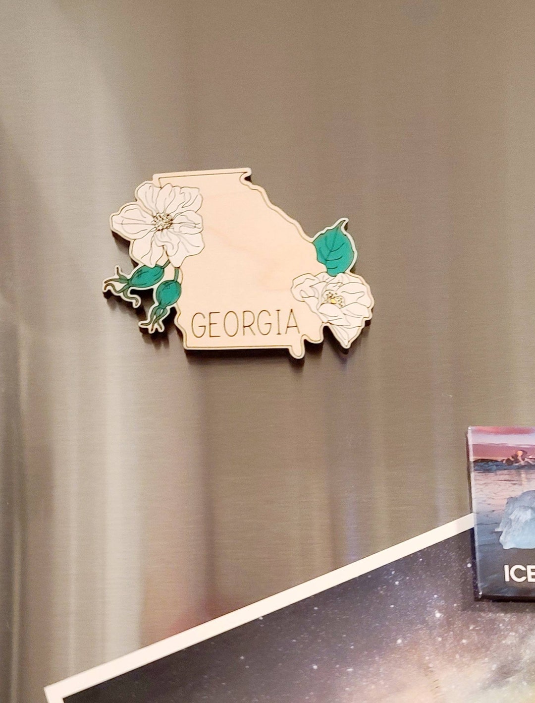 Georgia Magnet, GA Magnet, State Ornament, Cherokee Rose State Flower ...