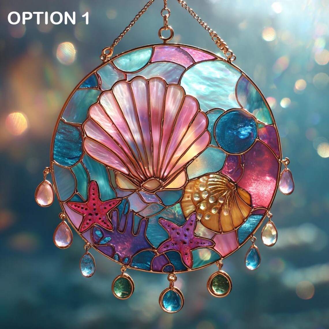 Ocean Seashell Suncatcher, Starfish Window Decor, Colorful Light ...