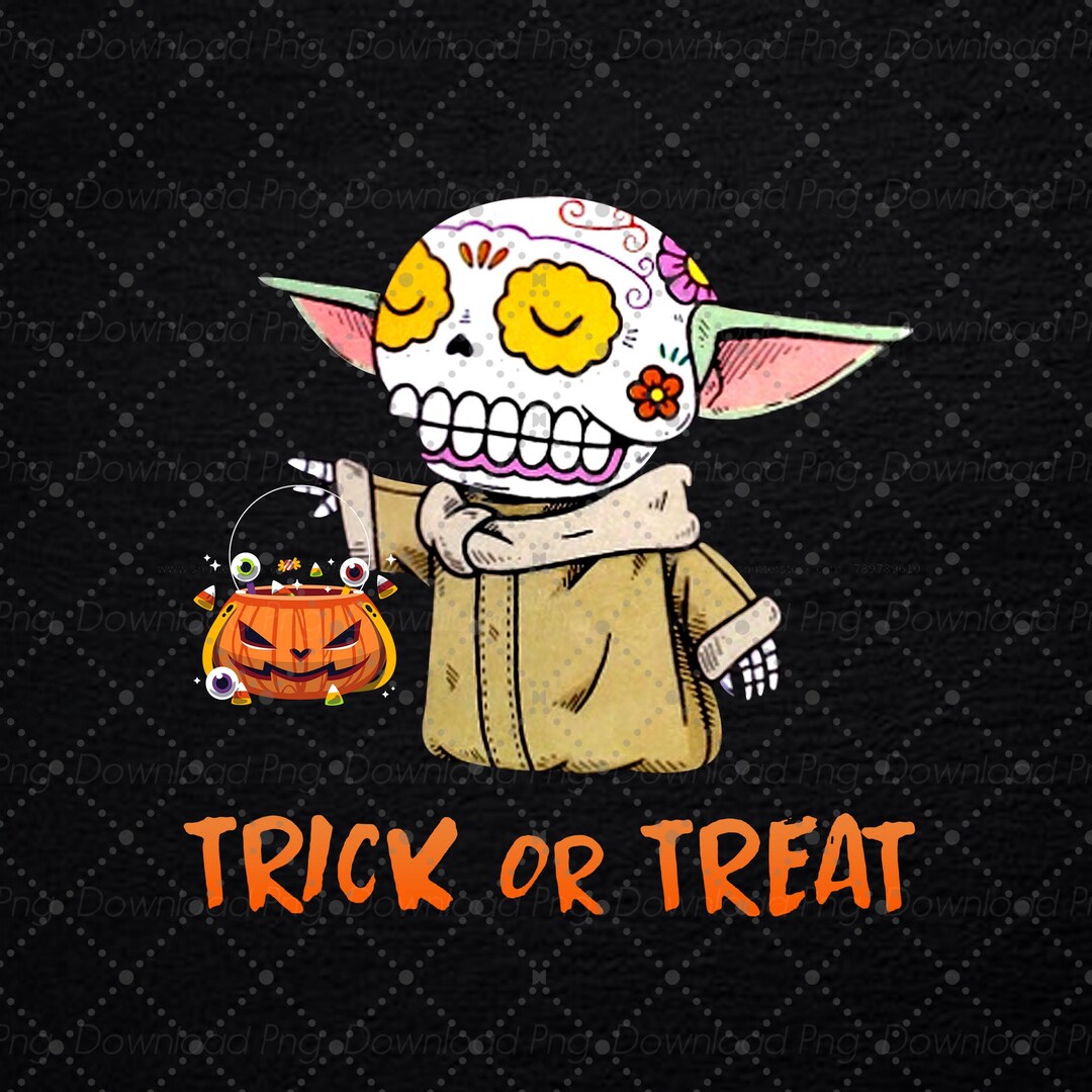 Trick or Treat Baby Yoda Halloween Png, Happy Halloween Png, Grogu Yoda ...