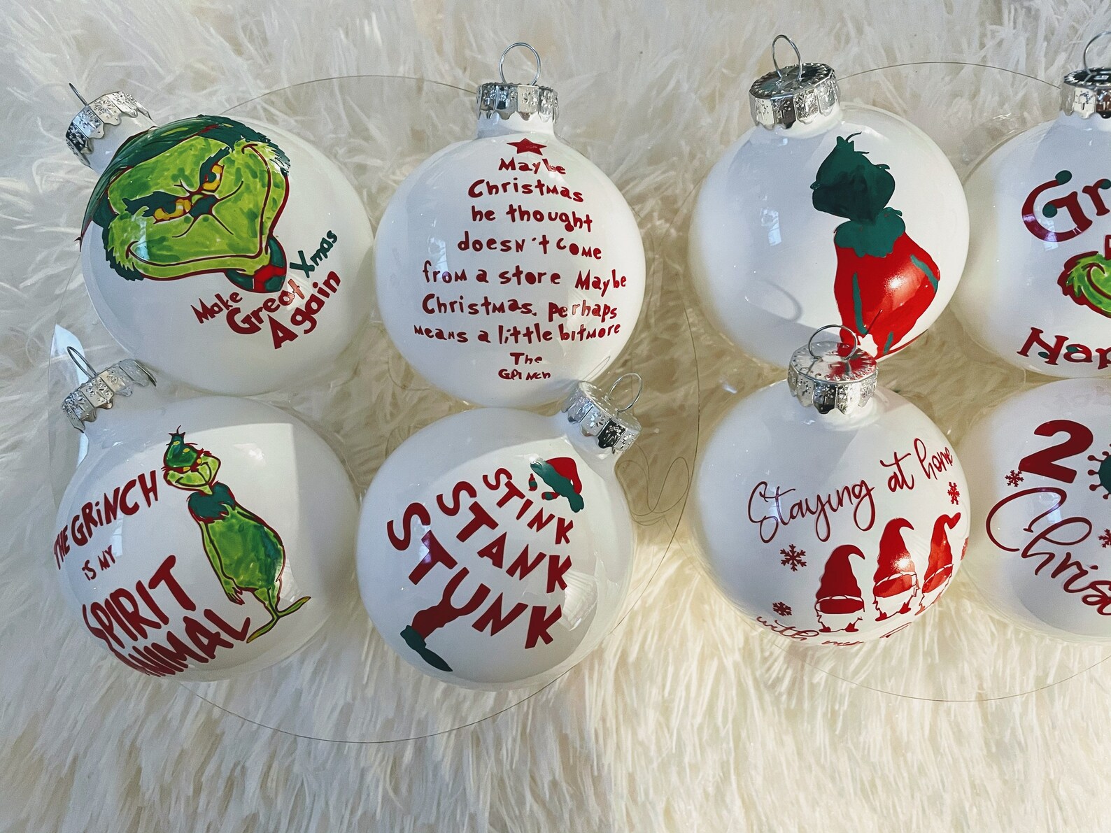 Grinch Themed Ornaments. Set of 12 Vinyl and Hand Painted - Etsy