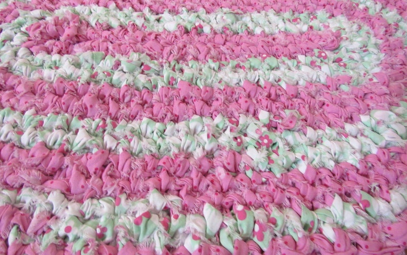 Crocheted Rag Rug, 23X15 Inches, Hand Made, New Cotton Fabric, Rose ...