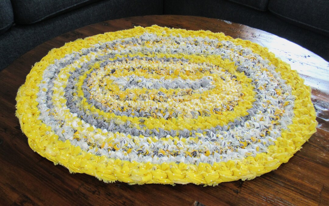 Crocheted Small Rag Rug, Table Topper/runner, 23 X 18 Inches, Hand Made ...