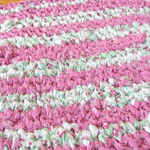 Crocheted Rag Rug, 23X15 Inches, Hand Made, New Cotton Fabric, Rose ...