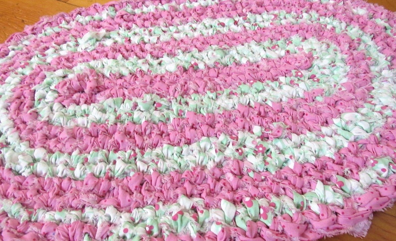 Crocheted Rag Rug, 23X15 Inches, Hand Made, New Cotton Fabric, Rose ...