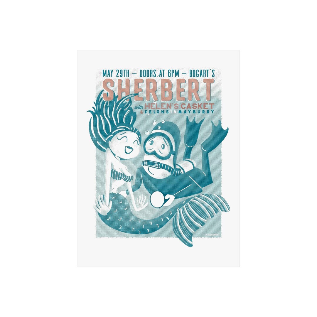 Sherbert Mermaid Diver Poster | Fine Art Print, Retro Concert Poster - Etsy