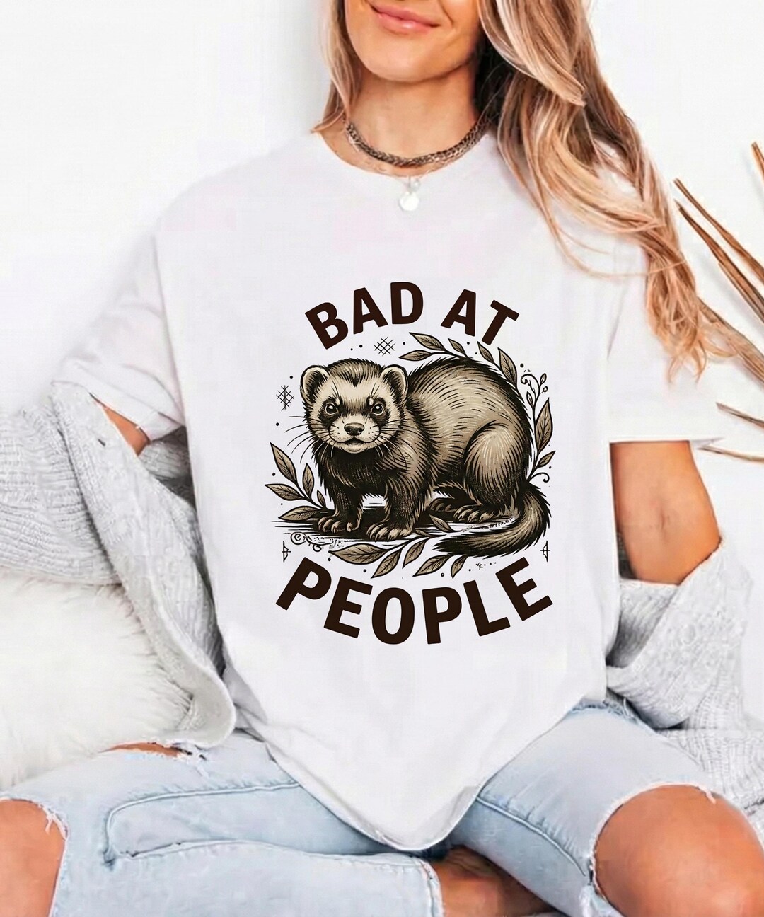 Funny Ferret Lover Shirt Bad at People Introvert Saying Slogan T-shirt ...
