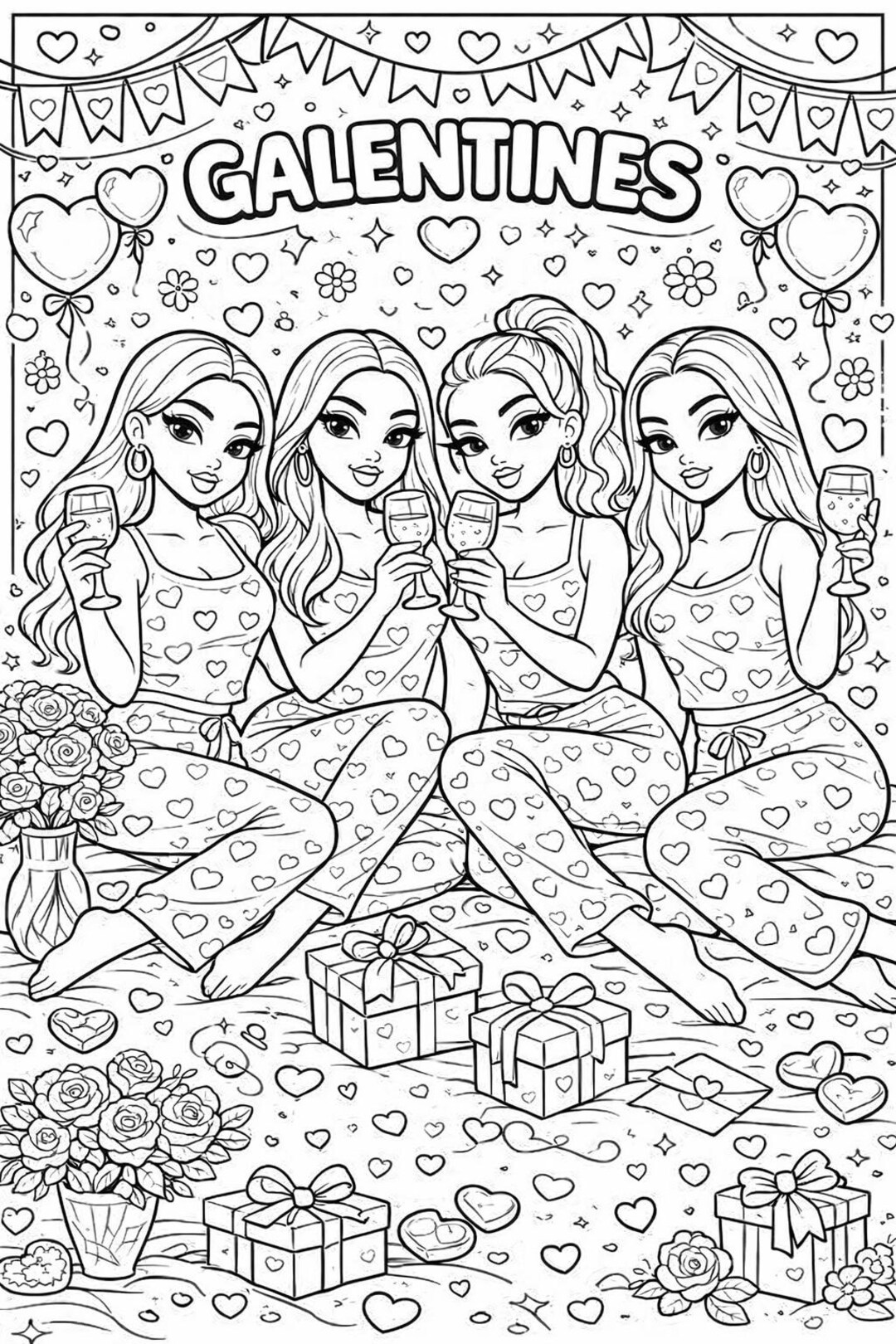 Galentines Valentines Coloring Sheets for Women(2 Shades) - Etsy