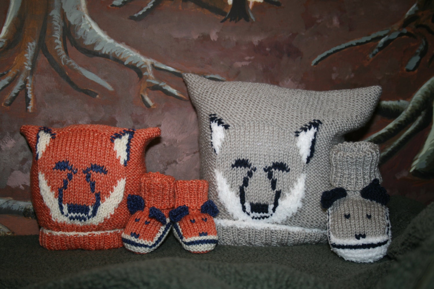 BABY KNITTING PATTERN in Pdf Fox and Wolf Cub Baby Hat and - Etsy