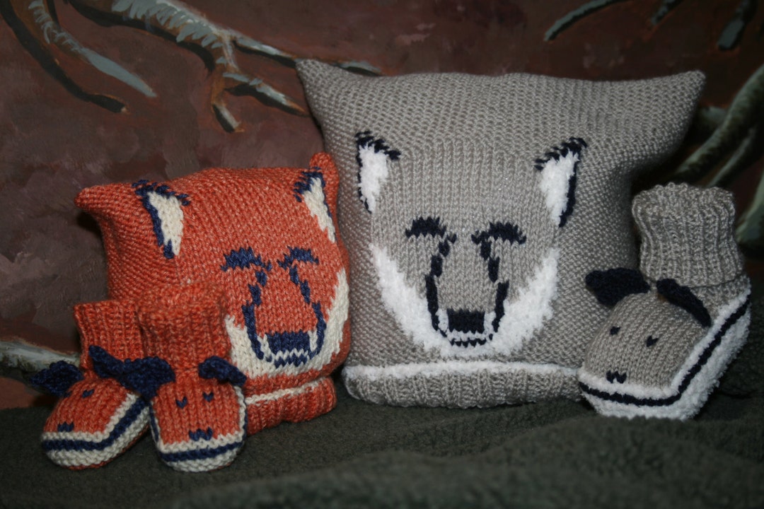 BABY KNITTING PATTERN in Pdf - Fox and Wolf Cub Baby Hat and Booties - Etsy