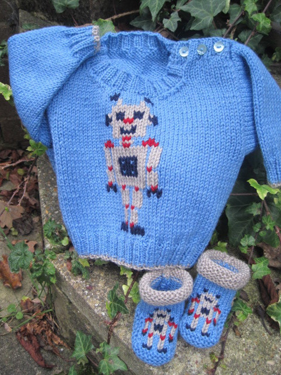 KNITTING PDF PATTERNS - Robot Robert Sweater and Booties - 2 Pattern ...