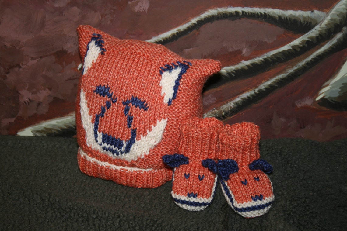 BABY KNITTING PATTERN in Pdf - Fox and Wolf Cub Baby Hat and Booties - Etsy