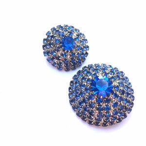 Blue Rhinestone Buttons Set of 2 Domed DIY Sewing Crafting Jewelry ...