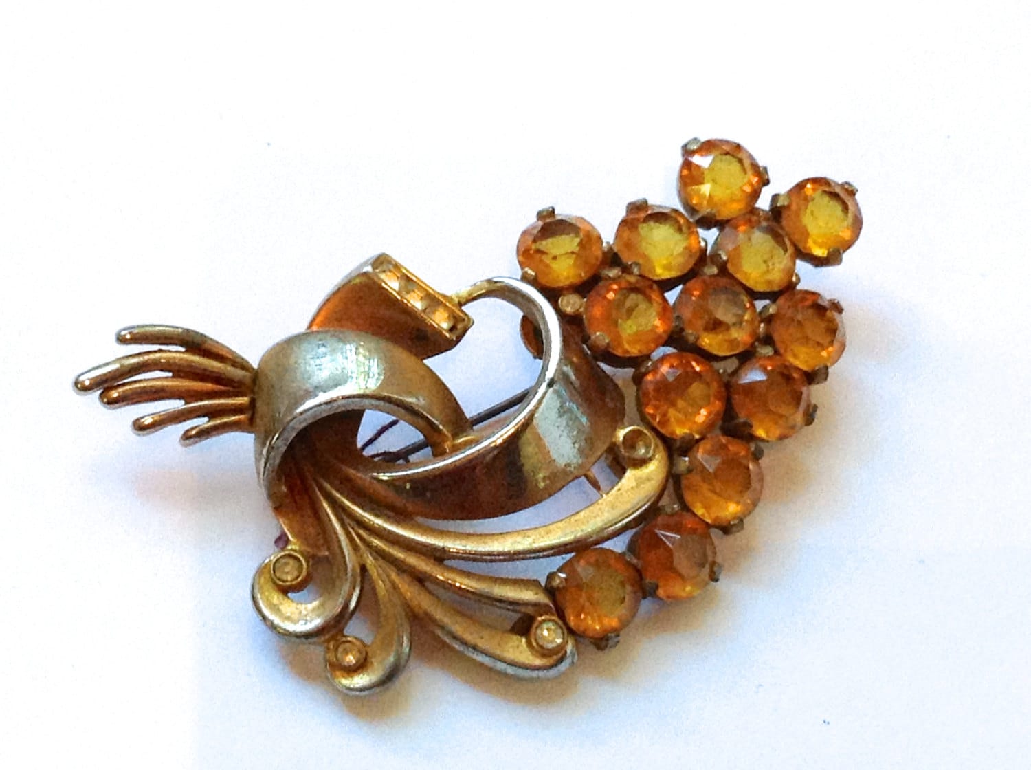 Amber Rhinestone 1940's Brooch Beautiful Vintage Fashion Antique ...