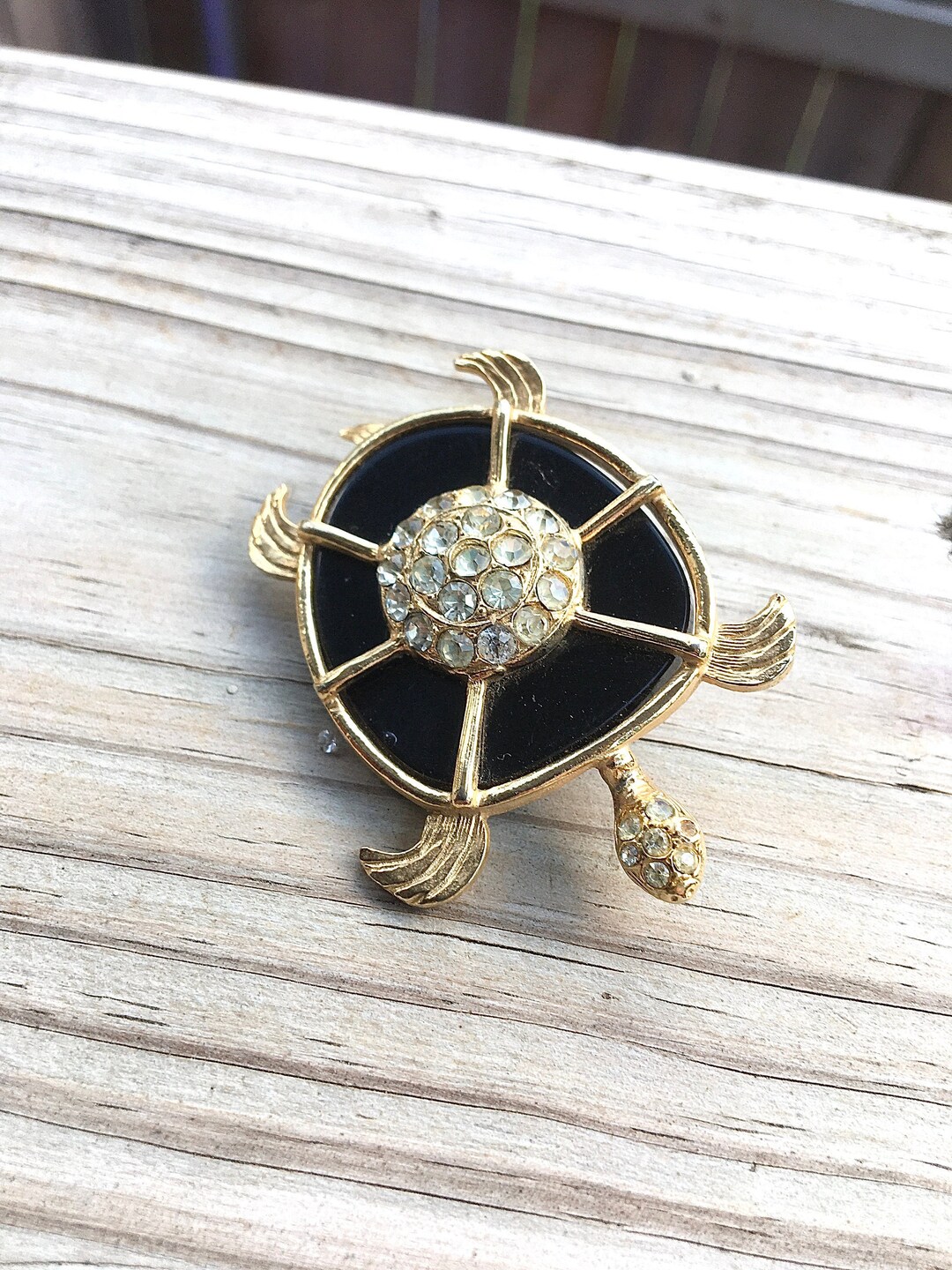 Rare Coro Rhinestone Turtle Brooch Black Enamel VTG Designer Figural ...