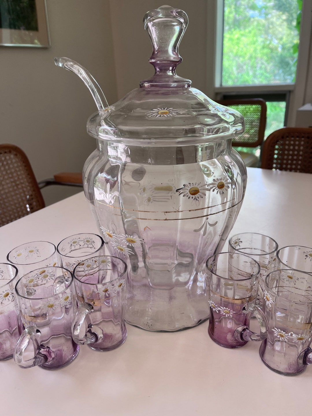 Antique Hand Painted Glass Lemonade or Iced Set - Etsy